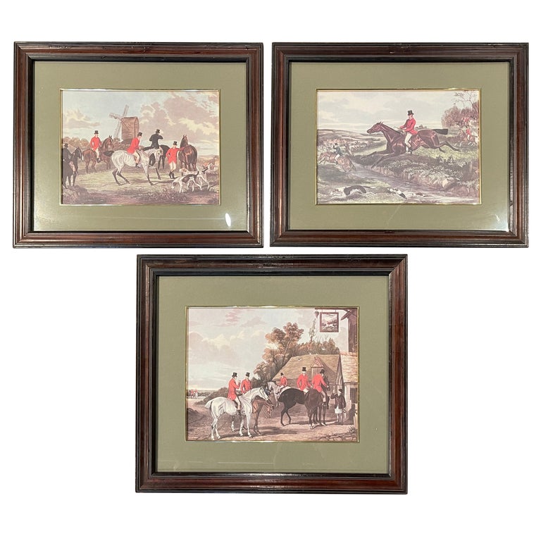 Early 20th Century French Framed Watercolor Hunt Scene Prints, Set of ...