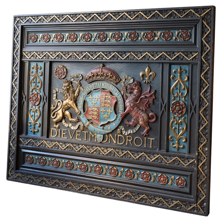 Large Plaster and Painted Timber Coat of Arms at 1stDibs