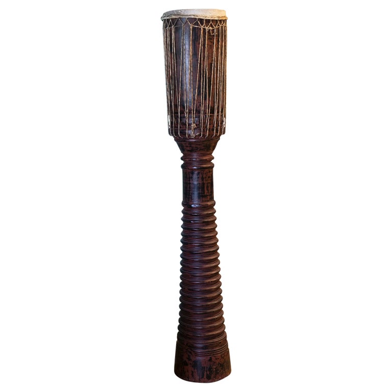 Thai Carved Hardwood Buddhist Goblet Drum, 20th C. For Sale at 1stDibs