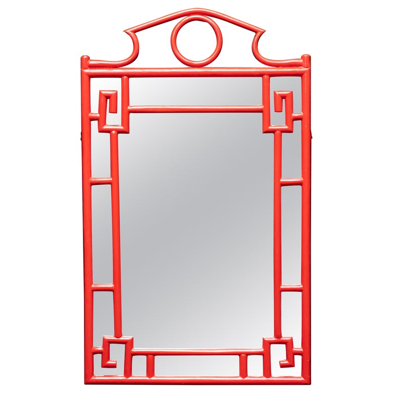Red Rattan Mirror at 1stDibs