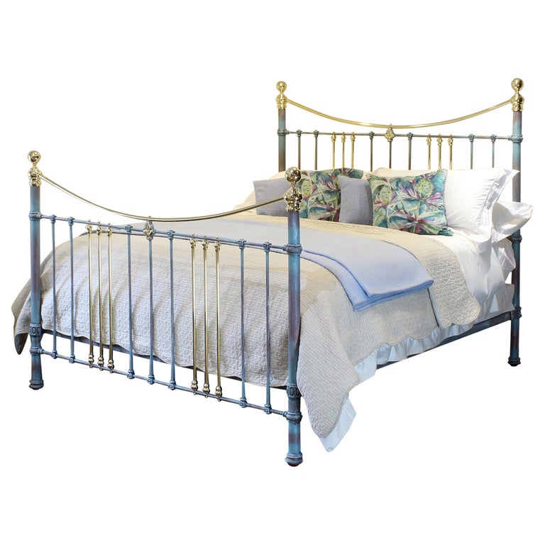 Wide Antique Bed in Verdigris MSK69 For Sale at 1stDibs