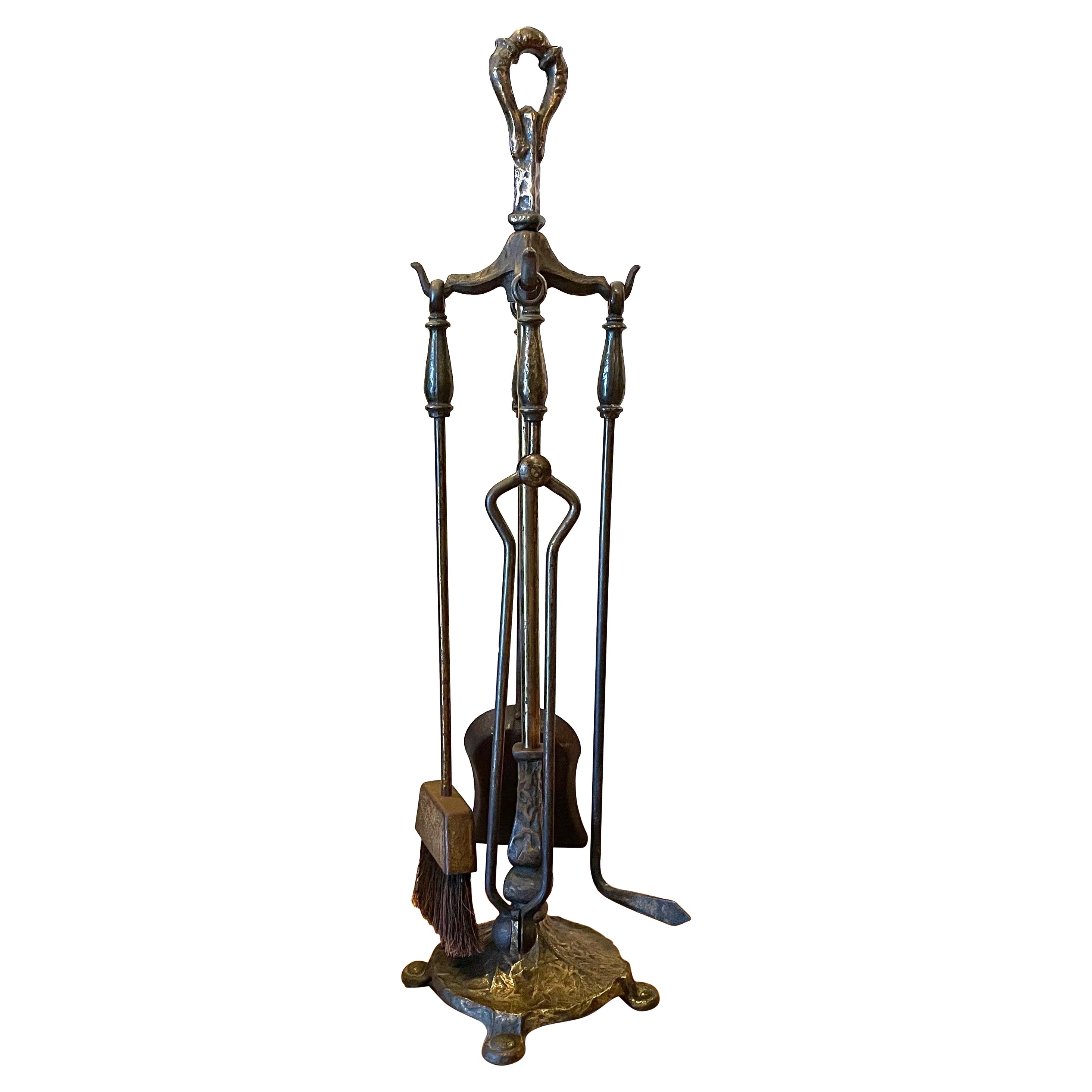 Antique French Louis XV Style Bronze Figural Fireplace Mantle Tool Set ...