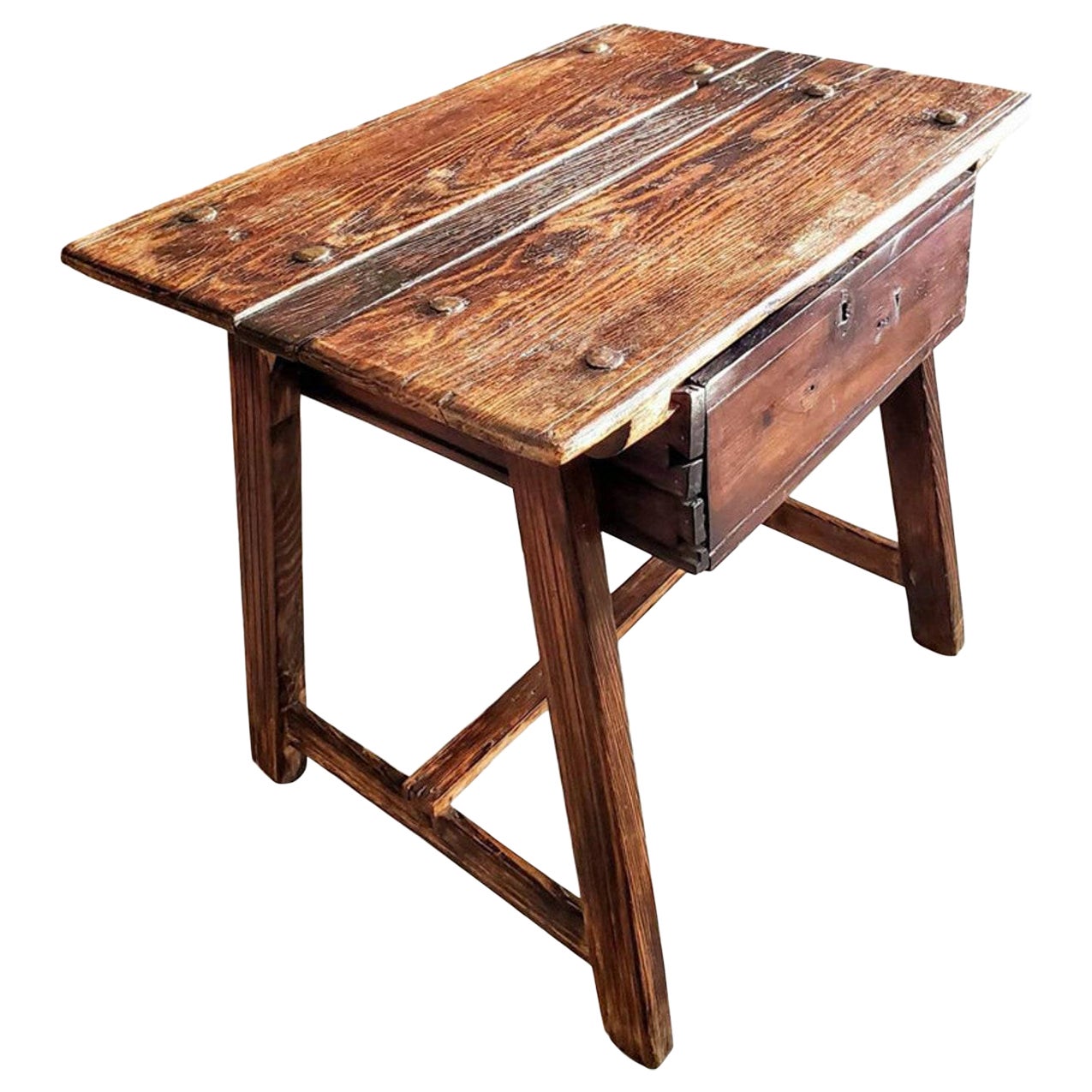French, 19th Century Cute Rustic Oak Wood Side or Drink Table with ...