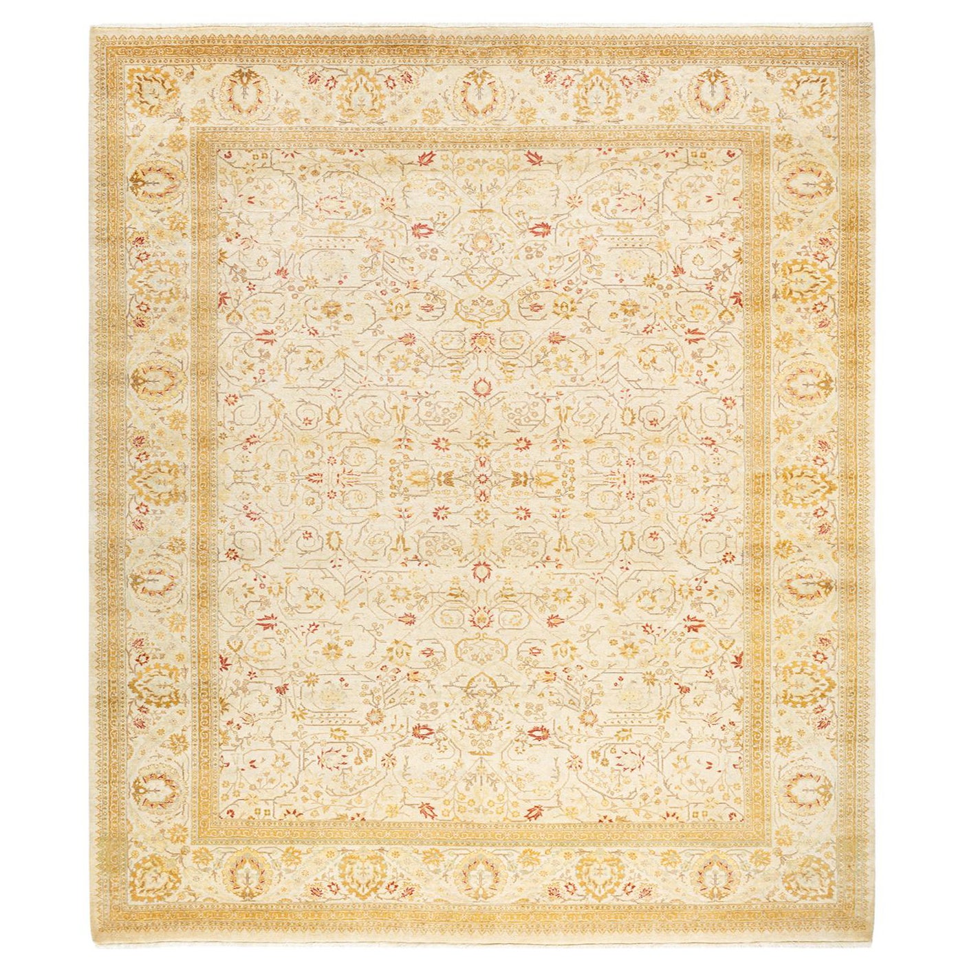 One-Of-A-Kind Hand Made Traditional Mogul Ivory Area Rug For Sale at ...