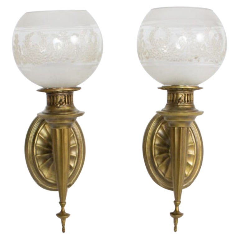 2 Pair Sconces with Consolidated Glass Slip Shades For Sale at 1stDibs
