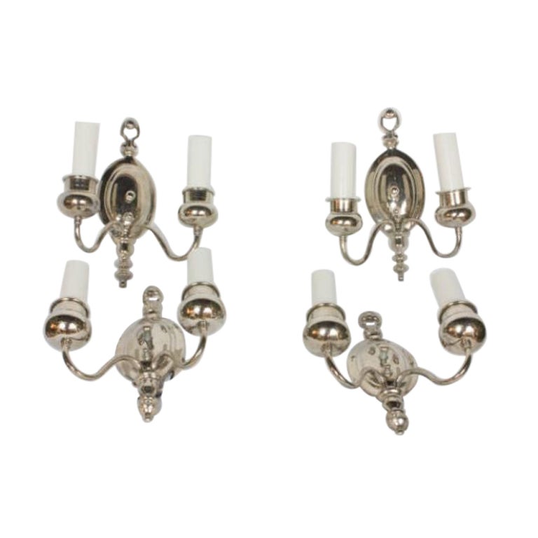 1930’s Traditional Polished Nickel Sconces, a Set of Four at 1stDibs