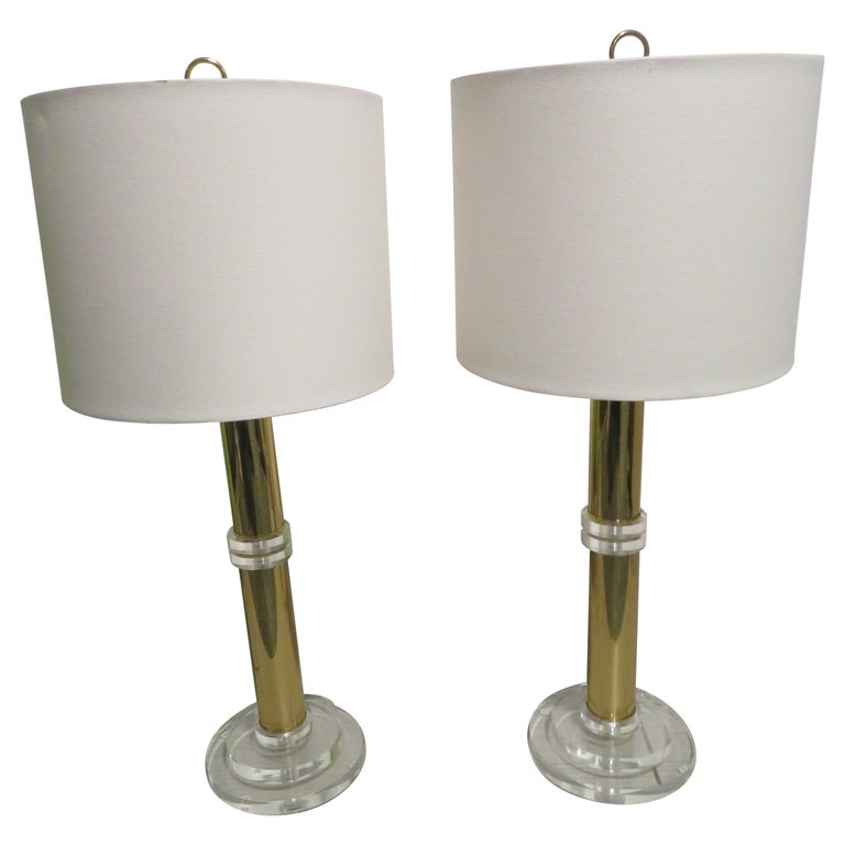 Marvelous Pair Brass and Lucite Column Lamps Mid-Century Modern For ...