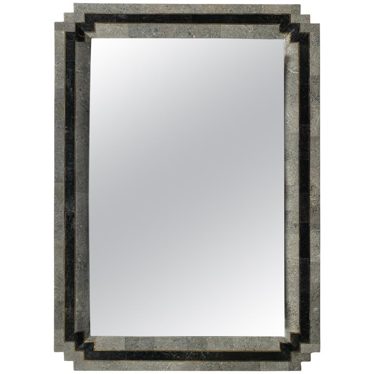 Sculptural Geometric Tessellated Marble Stone Brass Mirror Maitland ...