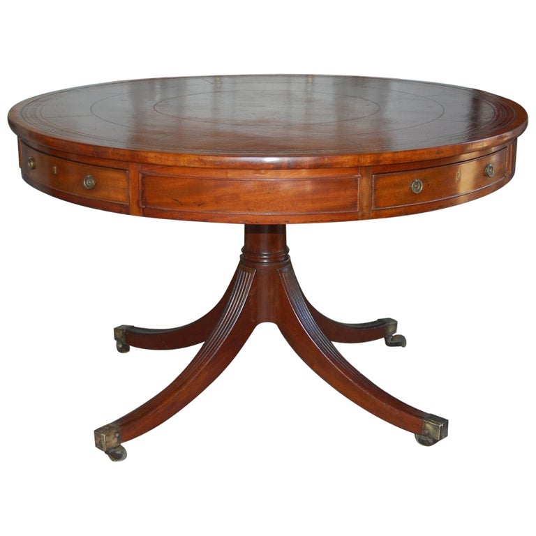 English Regency Mahogany Drum or Library Table with Leather Inset ...