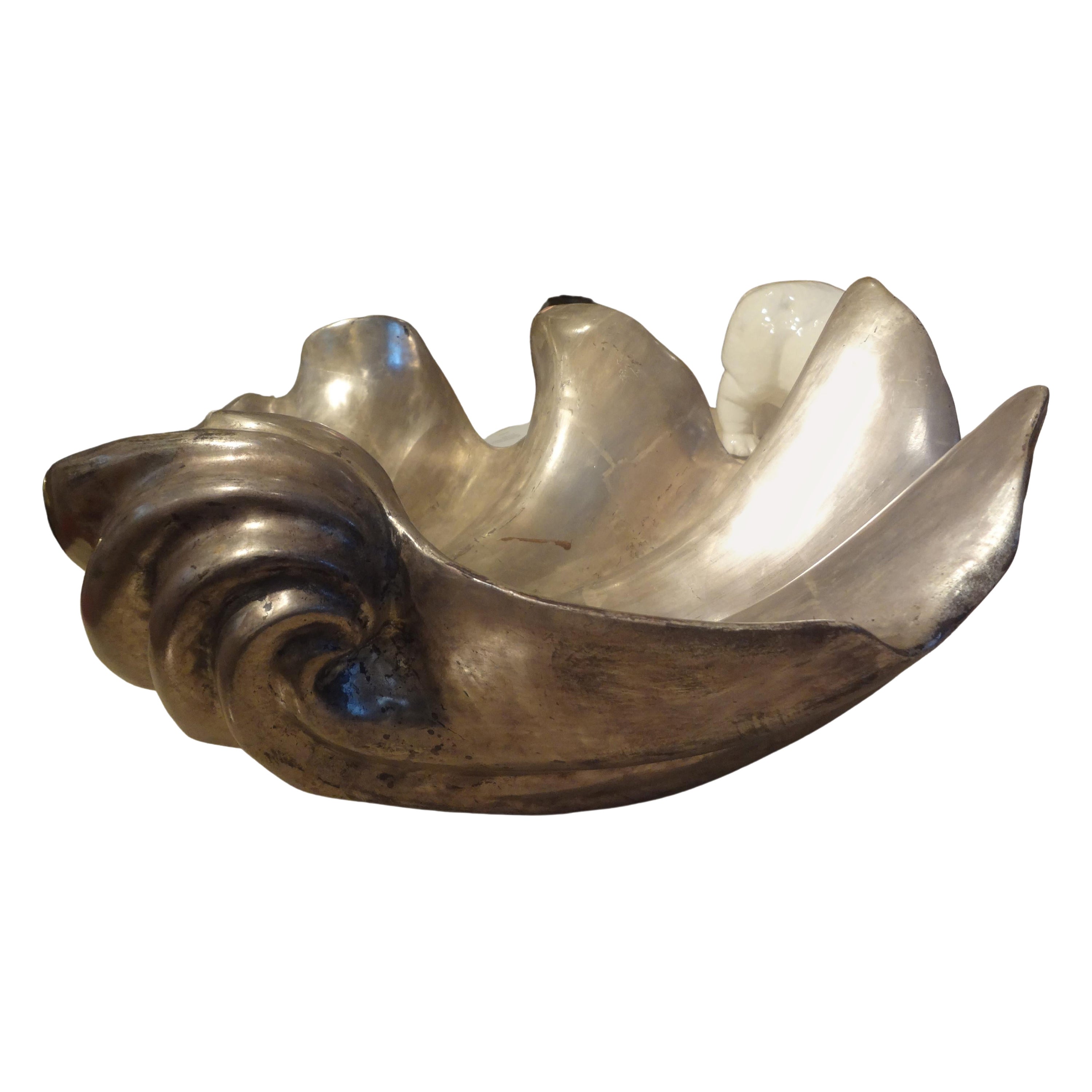 Large Shell Shaped Gold Ceramics Midcentury Bowl, Italy For Sale at 1stDibs