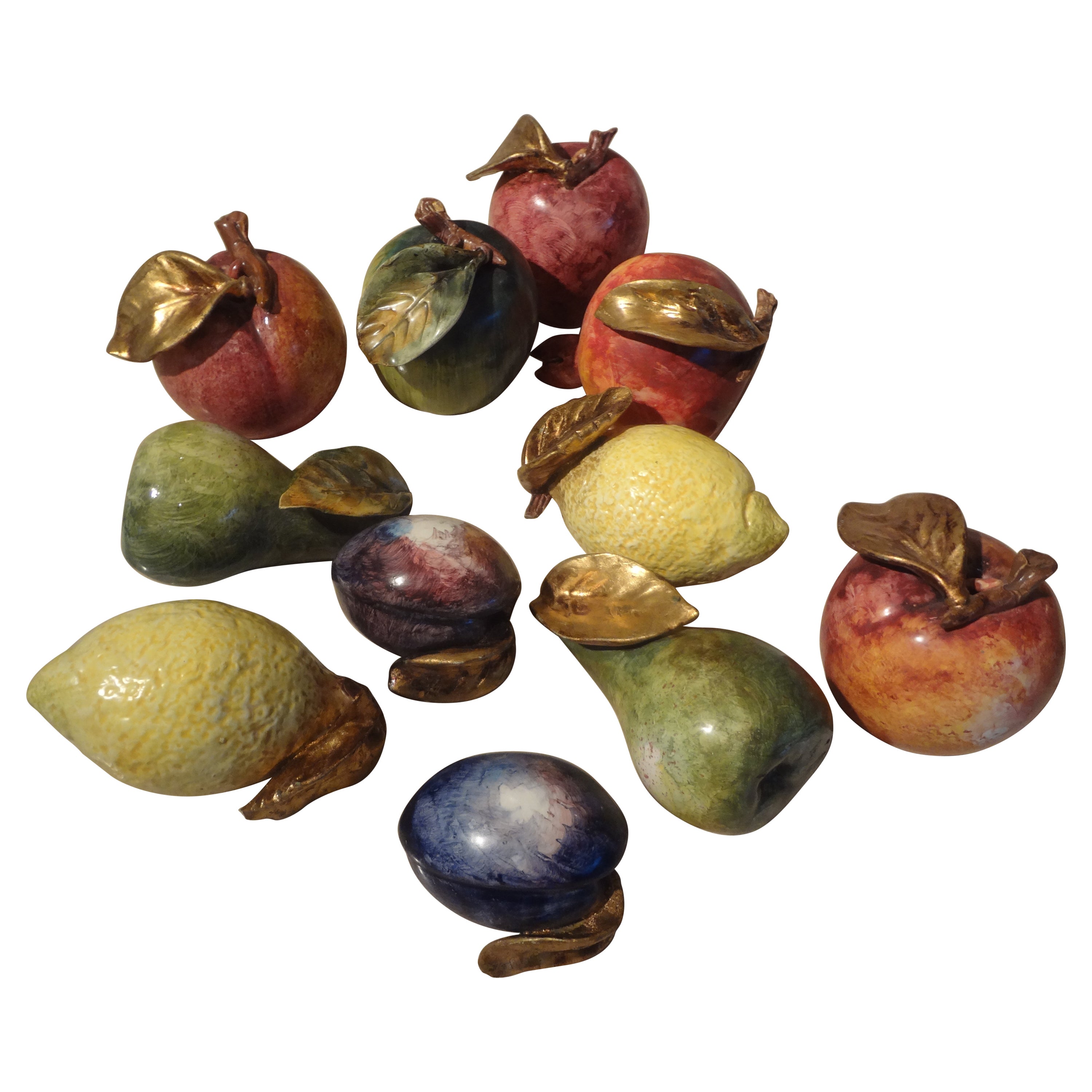 Group of Vintage Italian Glazed Ceramic Fruit For Sale at 1stDibs