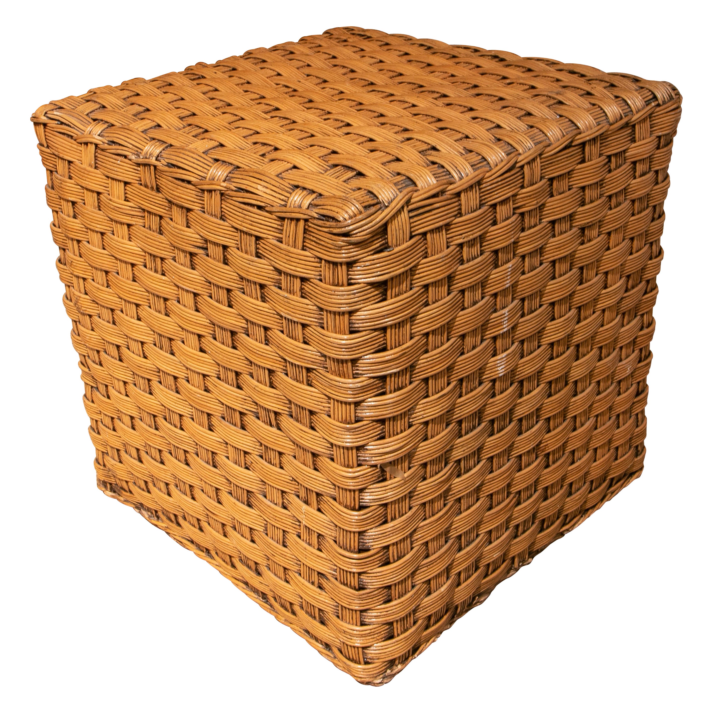 1970s Spanish Hand Woven Wicker Square Shaped Puff Seat For Sale at ...