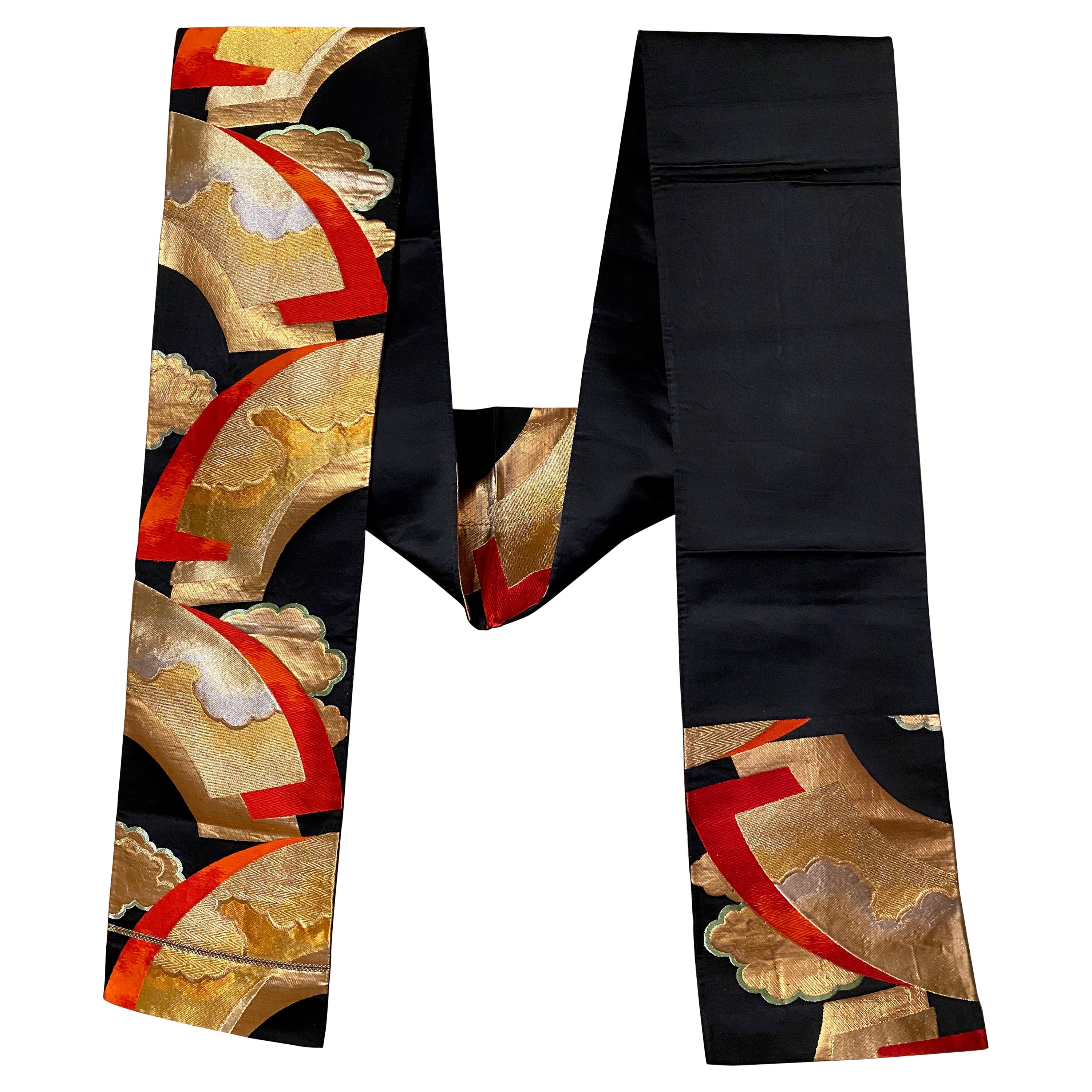 Vintage Black Obi with Metallic Brocade at 1stDibs