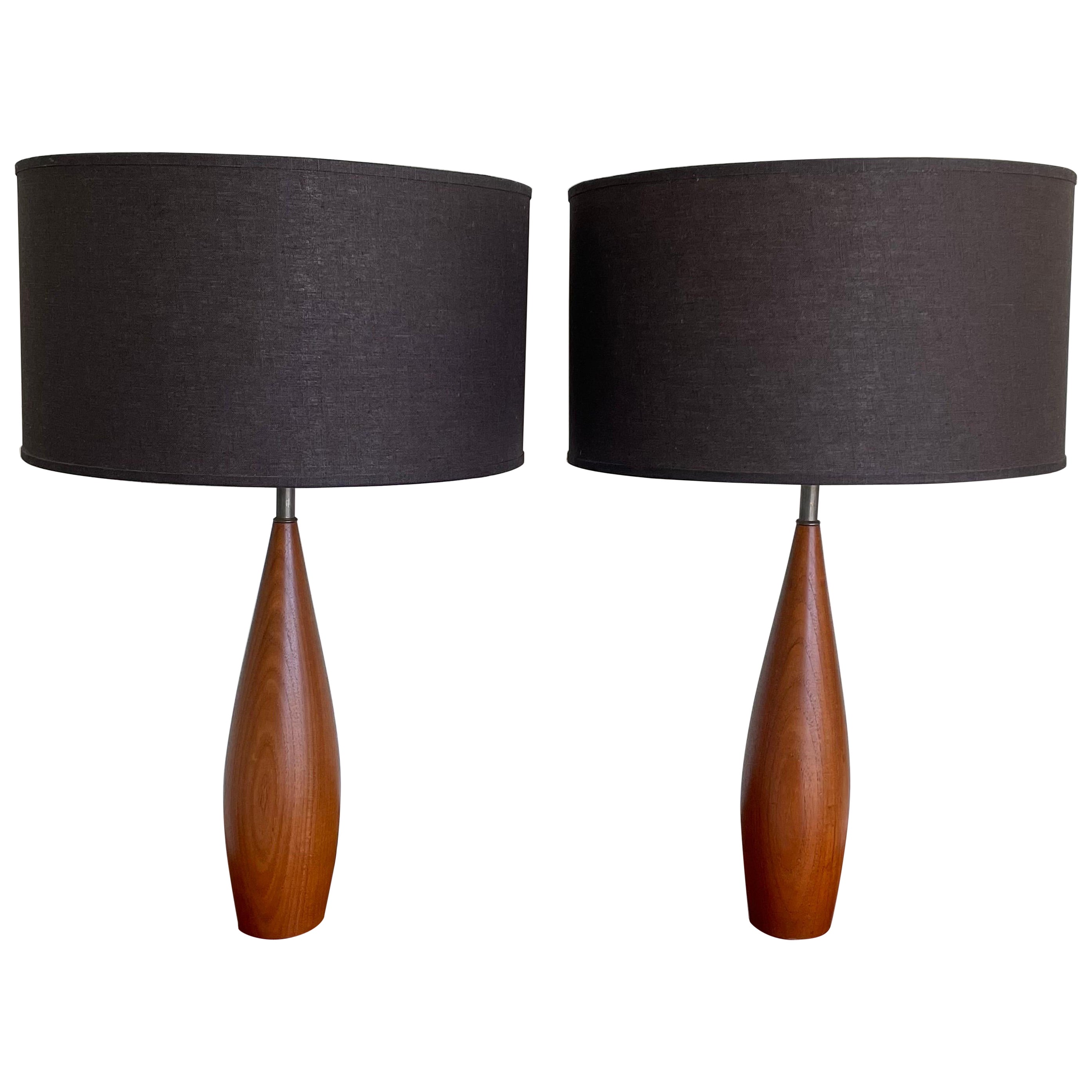 Beautiful Mid Century Modern Danish Style Teak Wood Table Lamps at 1stDibs