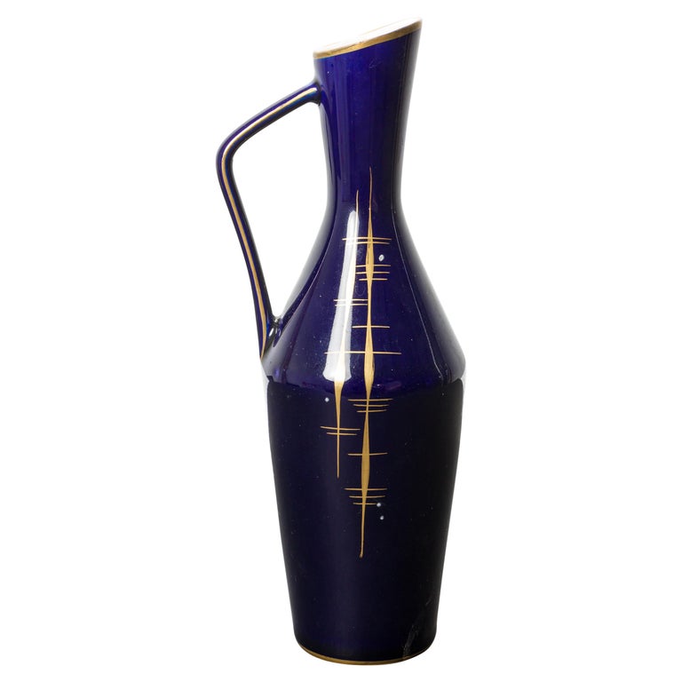 Echt Kobalt German Mid-Century Blue Glass Pitcher For Sale at 1stDibs