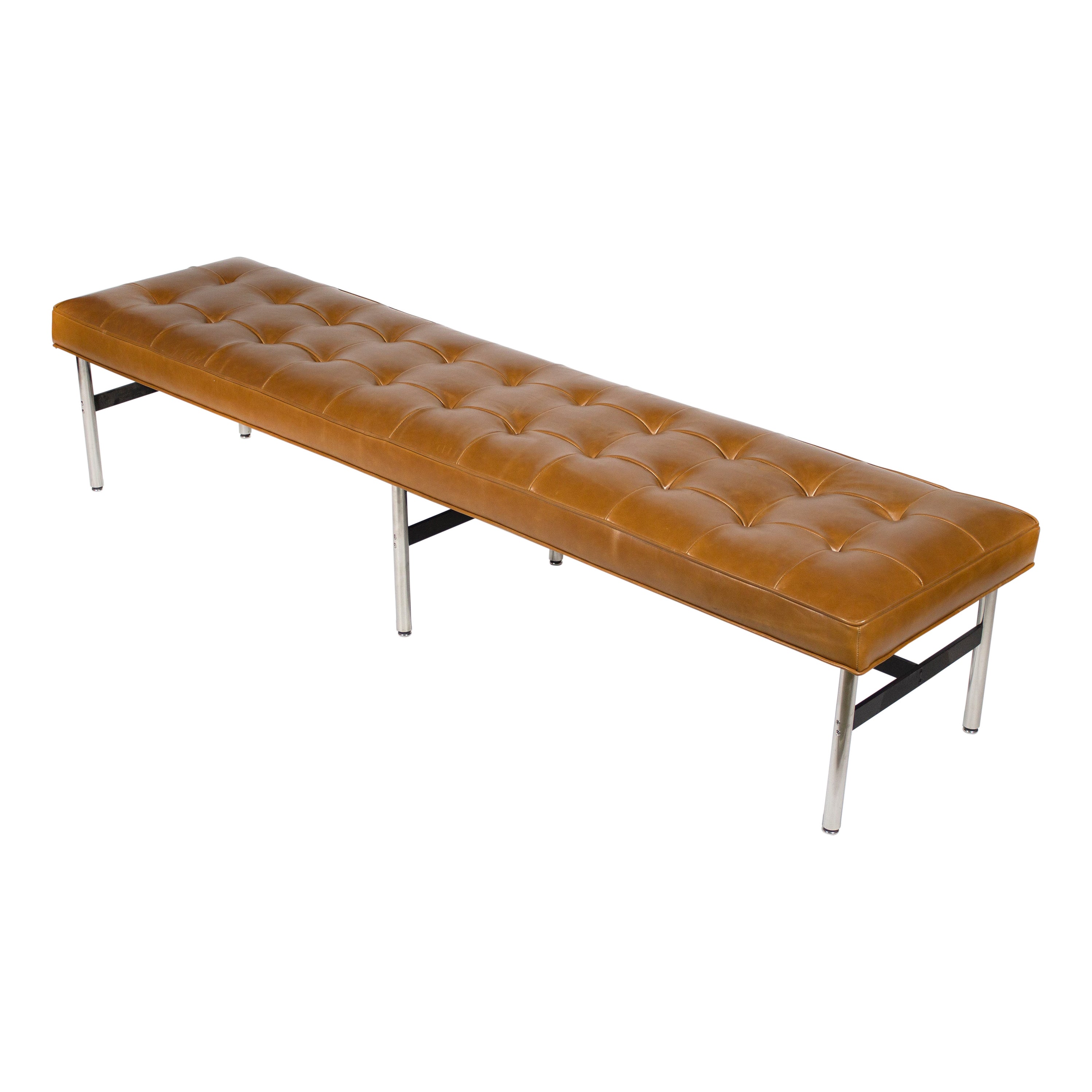 Laverne International Long Bench in Box-Tufted Camel Leather NYC Series ...