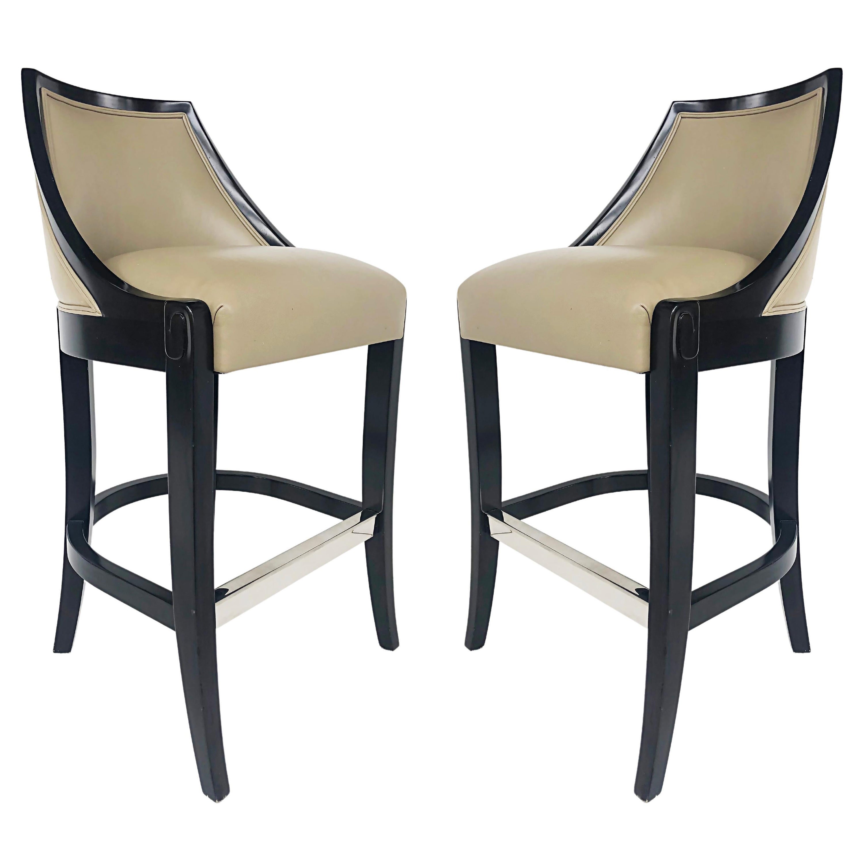 J. Robert Scott Roma Bar Stools in Black Lacquered and Goose Down, Pair ...
