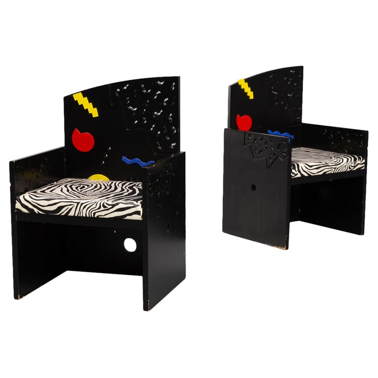 Memphis Style Artwork Design Chairs Set/2 For Sale at 1stDibs