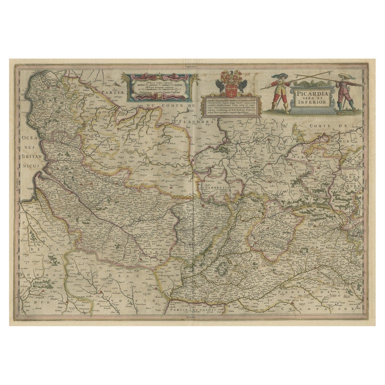 Detailed Original Antique Map of the Picardy Region of France, 1657 For ...