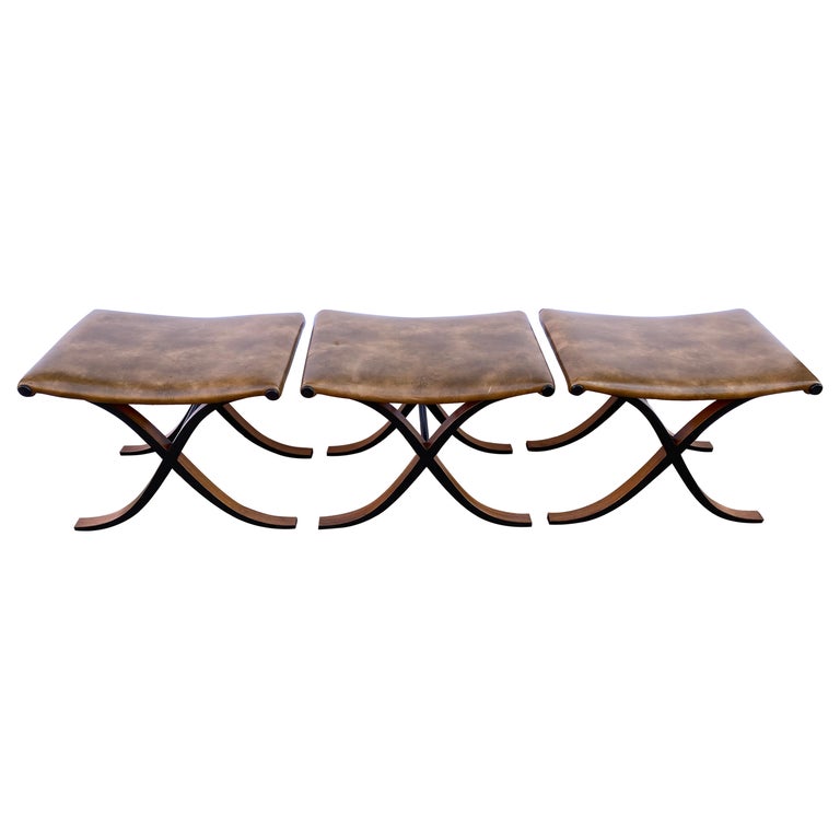 Set of 3 Molded Plywood Curule Stools or Ottomans For Sale at 1stDibs