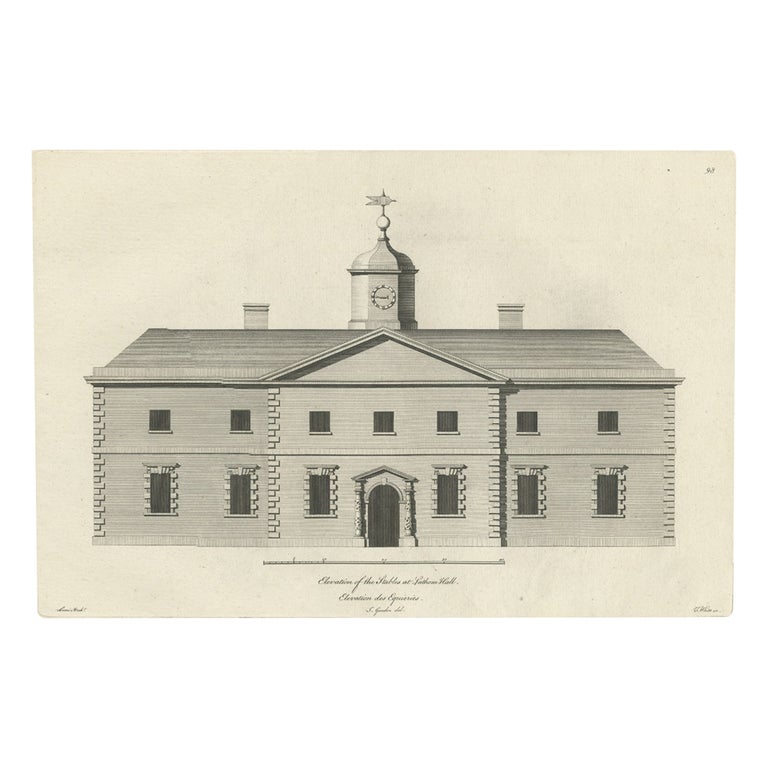 Antique Print of the Stables of Lathom House in Lancashire, England, c ...