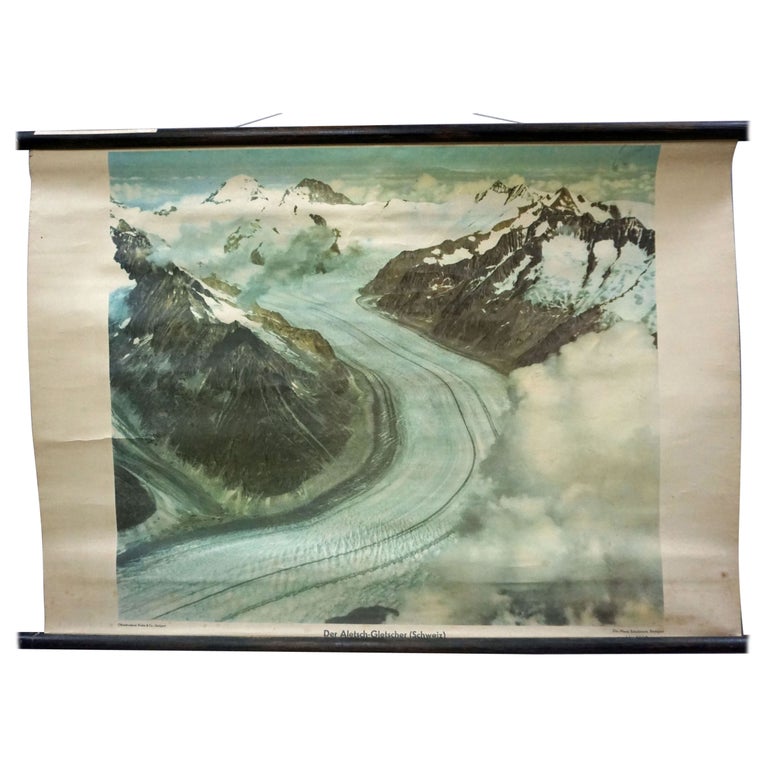 Vintage Alpine Landscape Wallchart Aletsch Swiss Glacier Switzerland ...