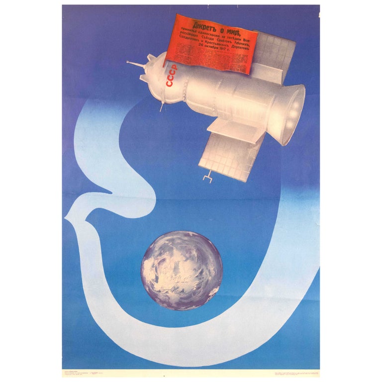 Original Vintage Poster USSR Peace Decree Earth Dove Soviet Space ...