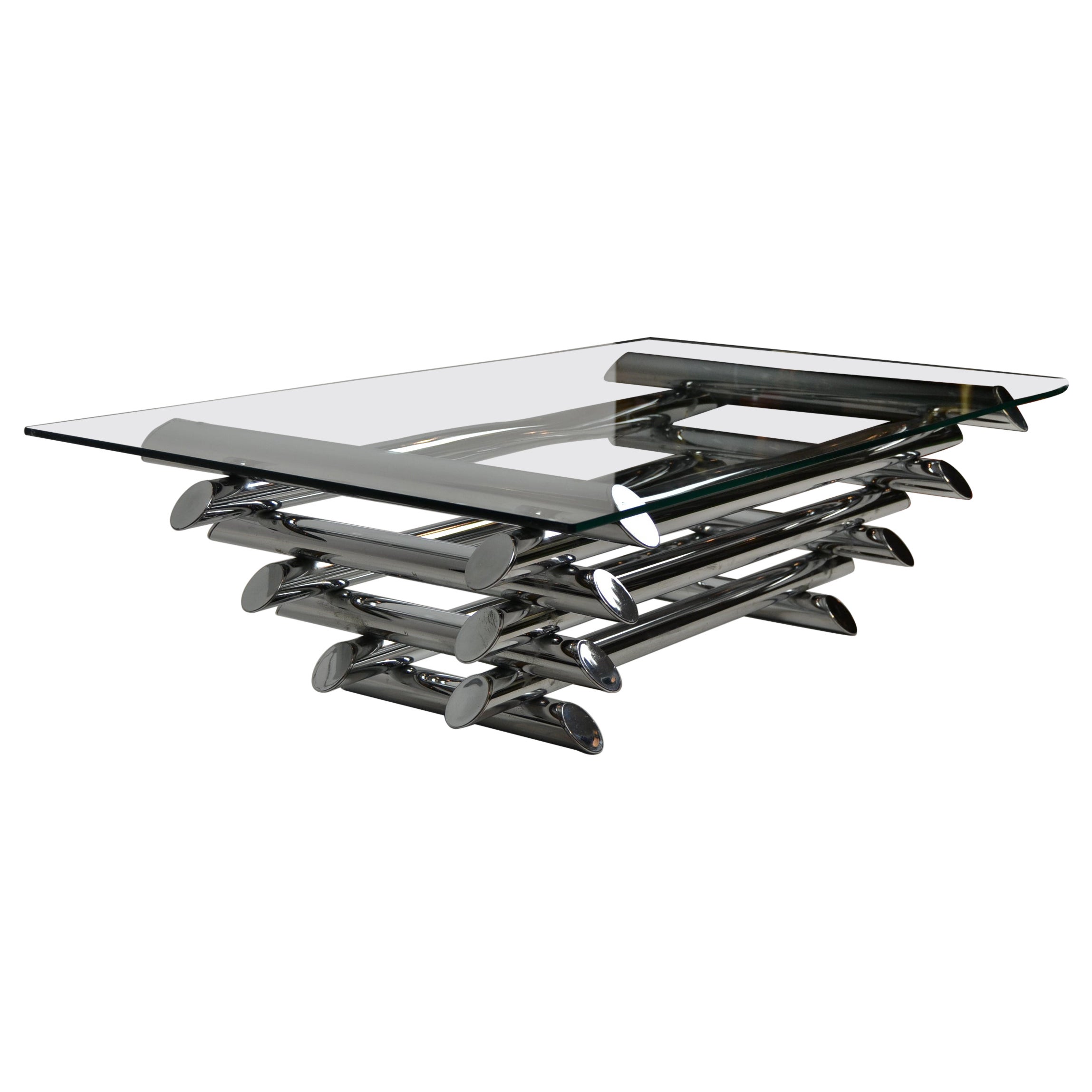 1970s Modern Tubular Chrome Coffee Table at 1stDibs