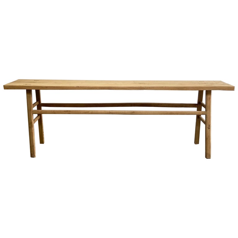 Vintage Long Elm Wood Console Table at 1stDibs