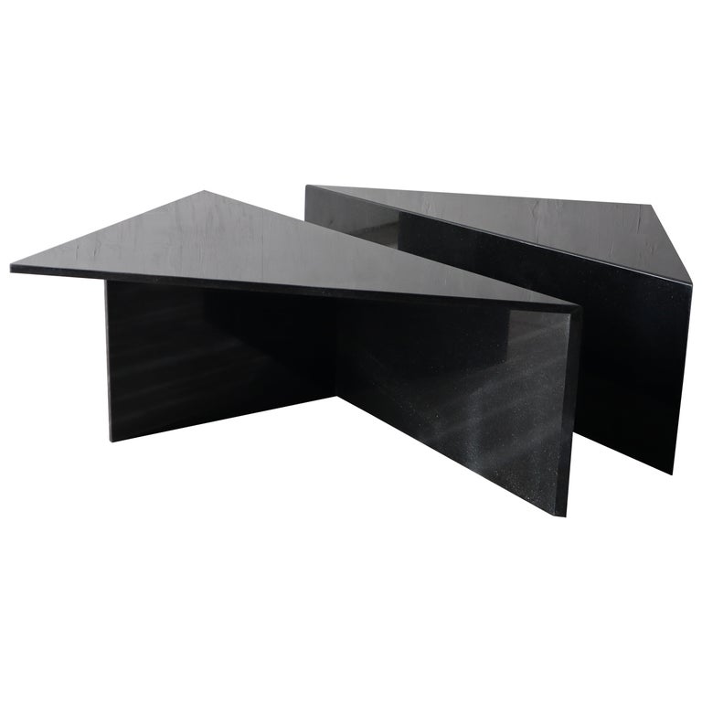 2-Piece Triangle Postmodern Black Granite Coffee Table at 1stDibs