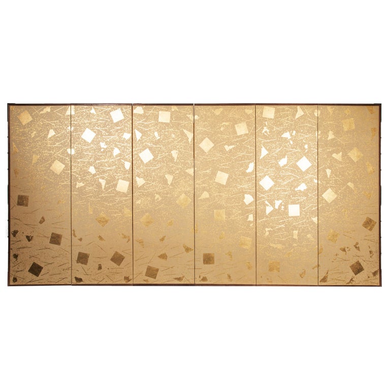 Japanese Six Panel Screen: Abstract Gold Leaf For Sale at 1stDibs