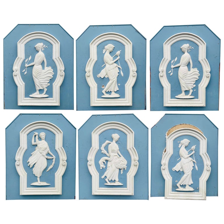 Set of 6 Large Adam Style Plaster Plaques For Sale at 1stDibs