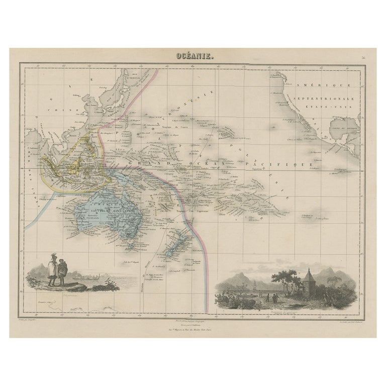 Old Map of the Oceans Around Australia, Indonesia and New Zealand, 1880 ...