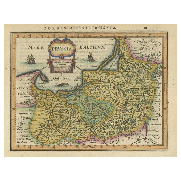 Original Decorative Antique Map of Prussia, 1628 For Sale at 1stDibs