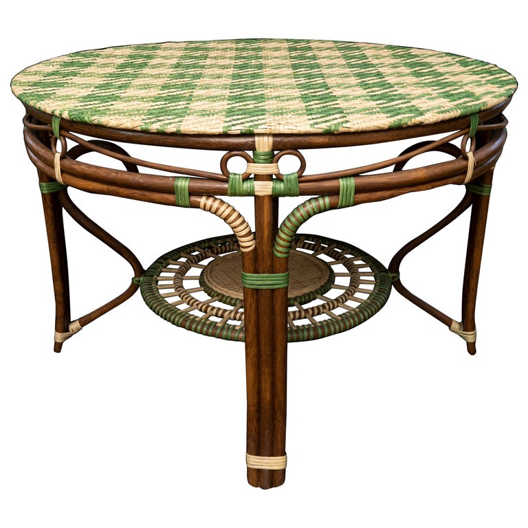 Creel and Gow Green and Cream Rattan Dinning Table with Hounds Tooth ...