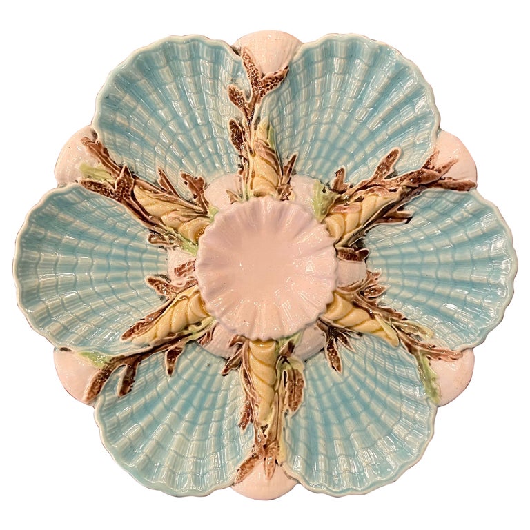 Antique English "George Jones" Majolica Porcelain Turquoise Oyster ...