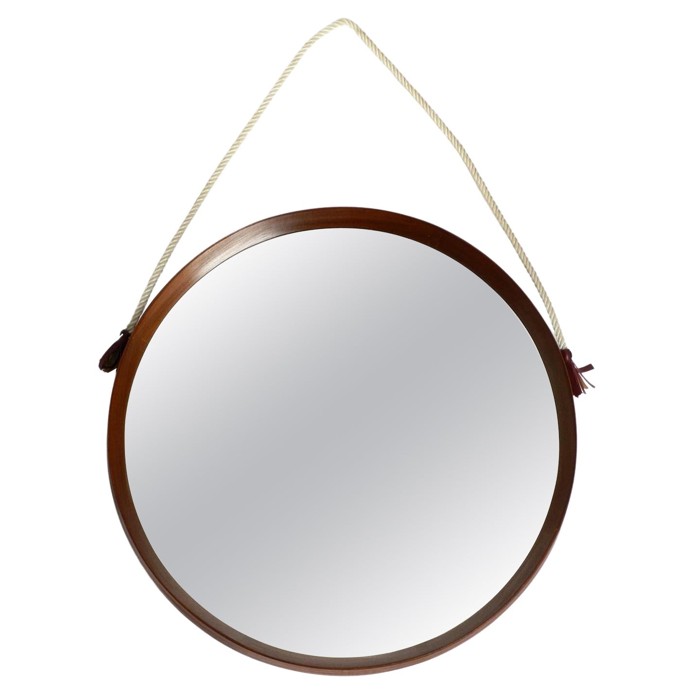 1960s Large Octagon Teak Wall Mirror with Thick Natural Fiber Rope from ...
