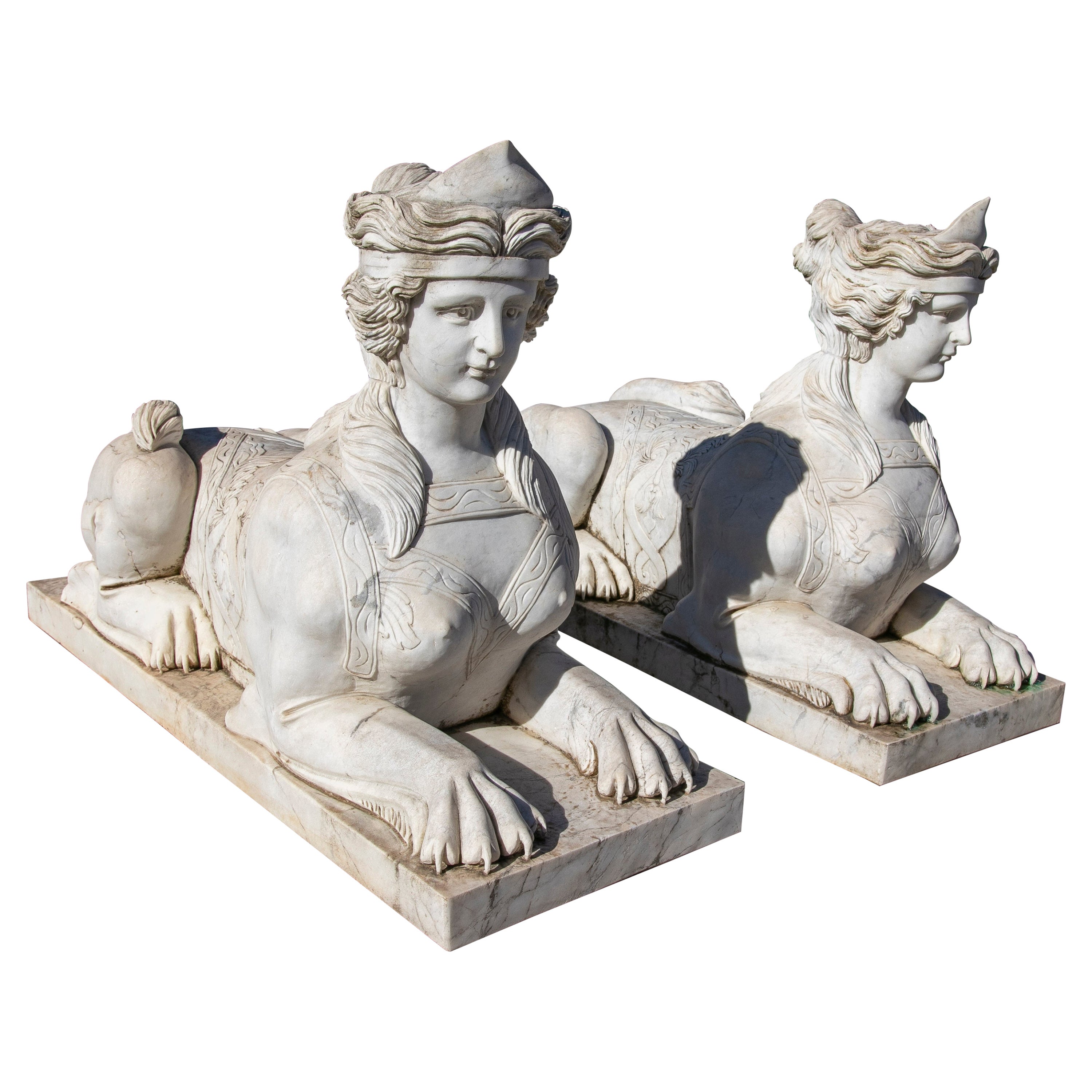 Pair of Large Stone and Bronze Sphinxes For Sale at 1stDibs