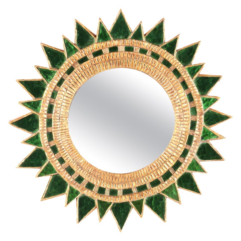 Miroir convexe en forme de rayon de soleil avec cadre en bois doré et ...