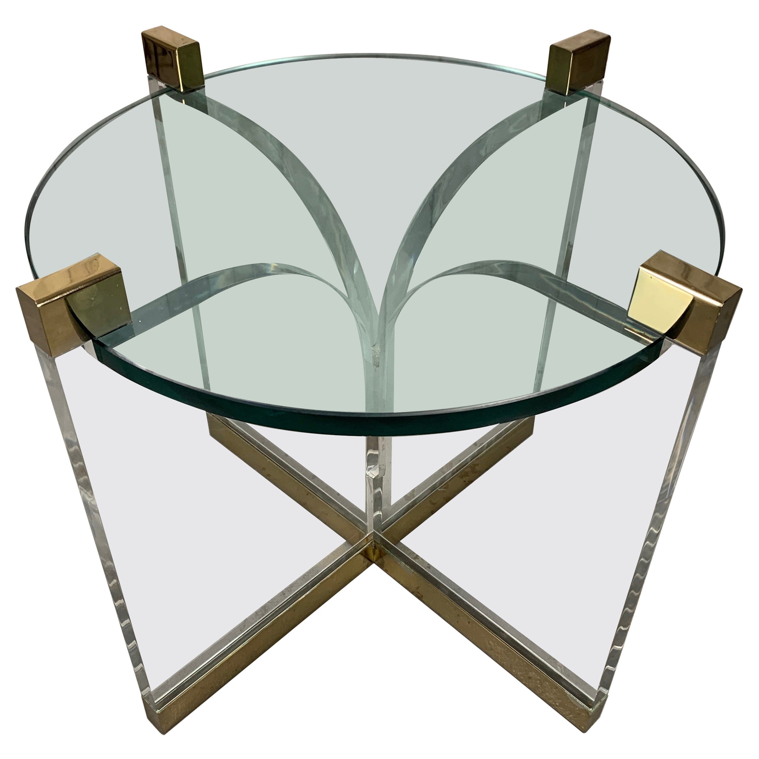Lucite and Brass Glass Top Side Tables For Sale at 1stDibs
