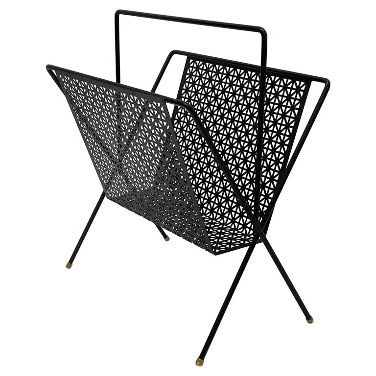 Cool Mid-Century Modern Black Iron Magazine Rack For Sale at 1stDibs
