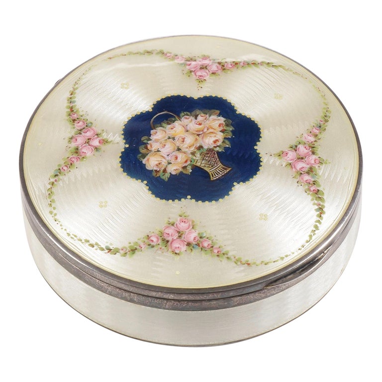 Early 20th Century Guilloché Enamel Powder Box For Sale at 1stDibs