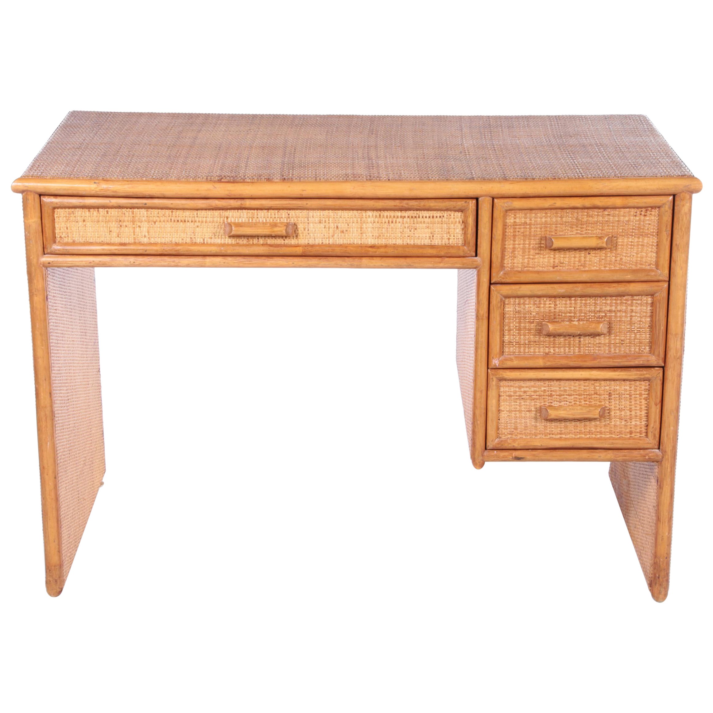 Bohemian Style Bamboo Rattan Desk with Drawers from France, 1960s at ...