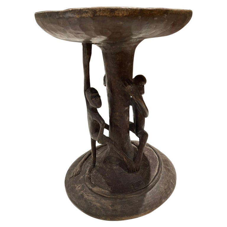 African Hand Carved Monkey Stool at 1stDibs
