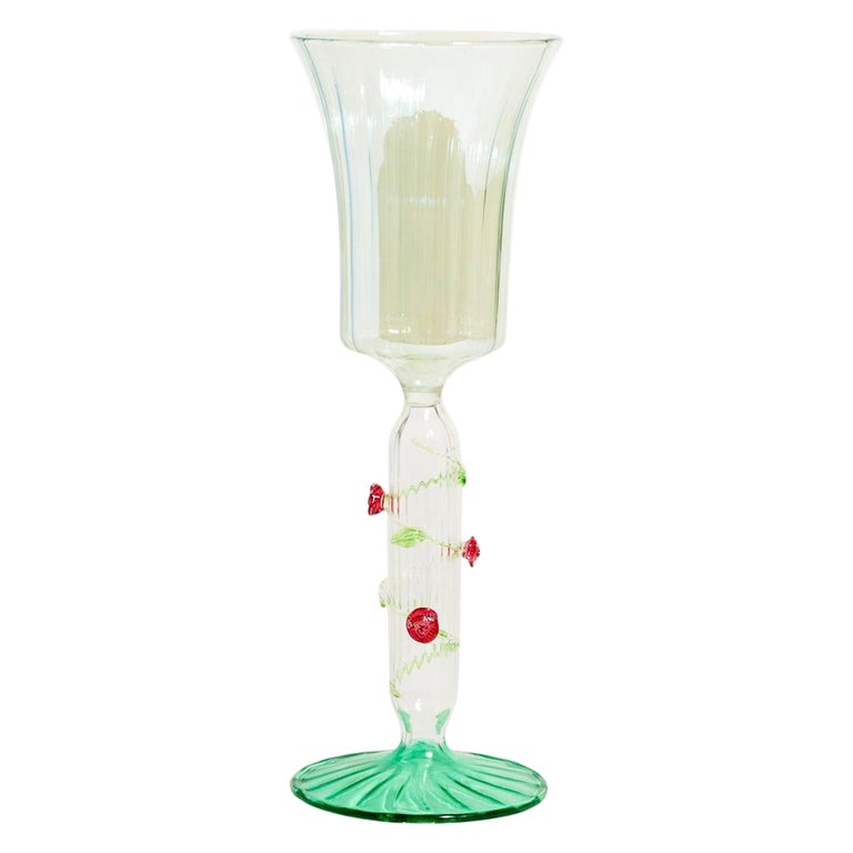 Venetian Blown Glass with Rose Vine Stem For Sale at 1stDibs