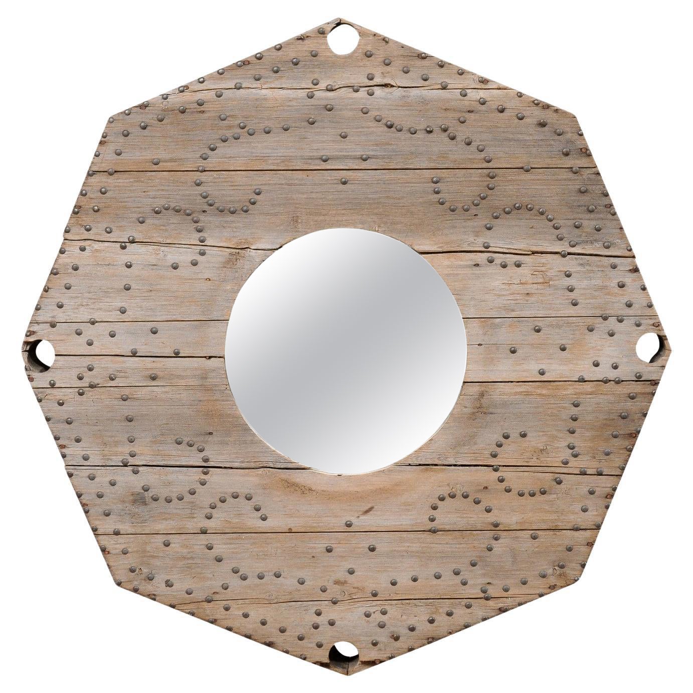 Artisan Made Round Mirror with Antiqued Glass Center, Customizable Sizes! at 1stDibs