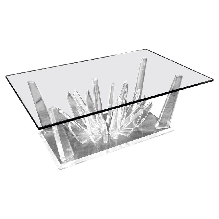 Lucite "Ice Crystals" Base Rectangle Glass Top Mid-Century Modern ...