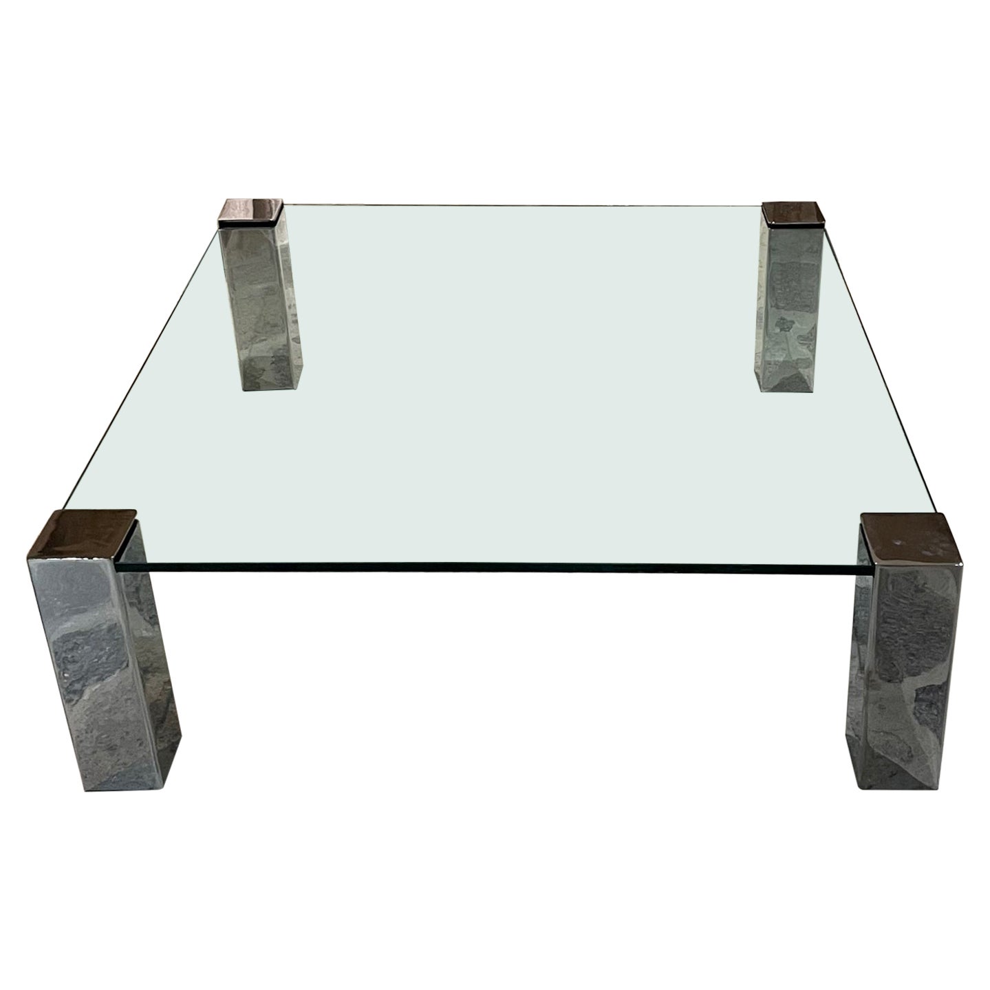 1970s Style Milo Baughman Square Coffee Table Floating Glass on Chrome ...
