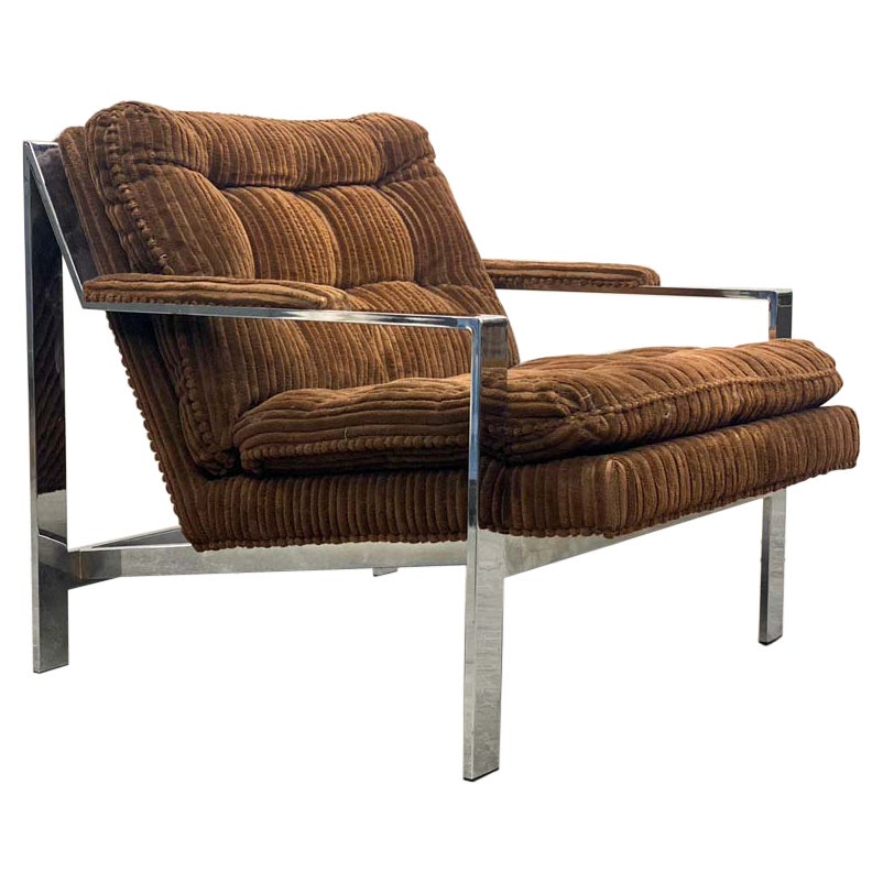 Mid-Century Modern Milo Baughman Chrome Chair with Original Upholstery ...