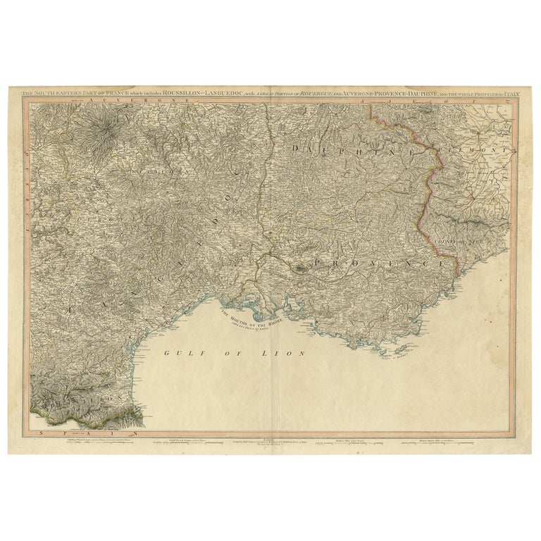 Striking Large Format Antique Map of Southeastern France, 1799 For Sale ...